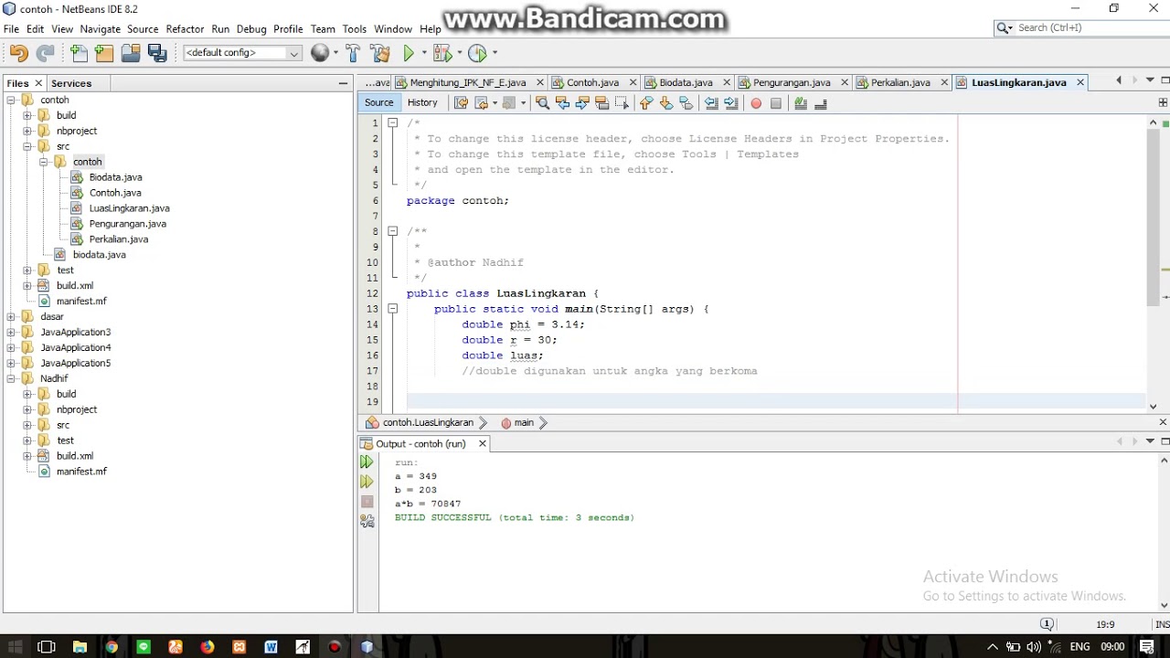 Belajar coding java (Luas Lingkaran) - YouTube