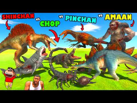Chop vs PINCHAN vs SHINCHAN vs AMAAN-T in ANIMAL REVOLT BATTLE SIMULATOR arbs Dinosaur game