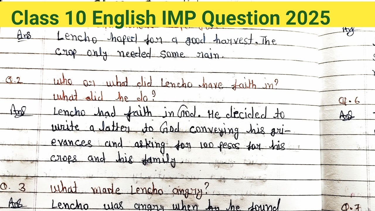 Class 10th English imp questions 2025|English imp questions 2025 For ...