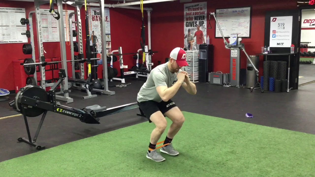 Mini-band Ankles Squat Lateral Walk - YouTube