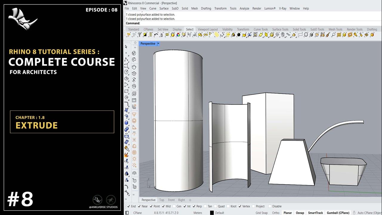 Rhino 8 Tutorial for Architects | Episode - 08 | Extrude - YouTube