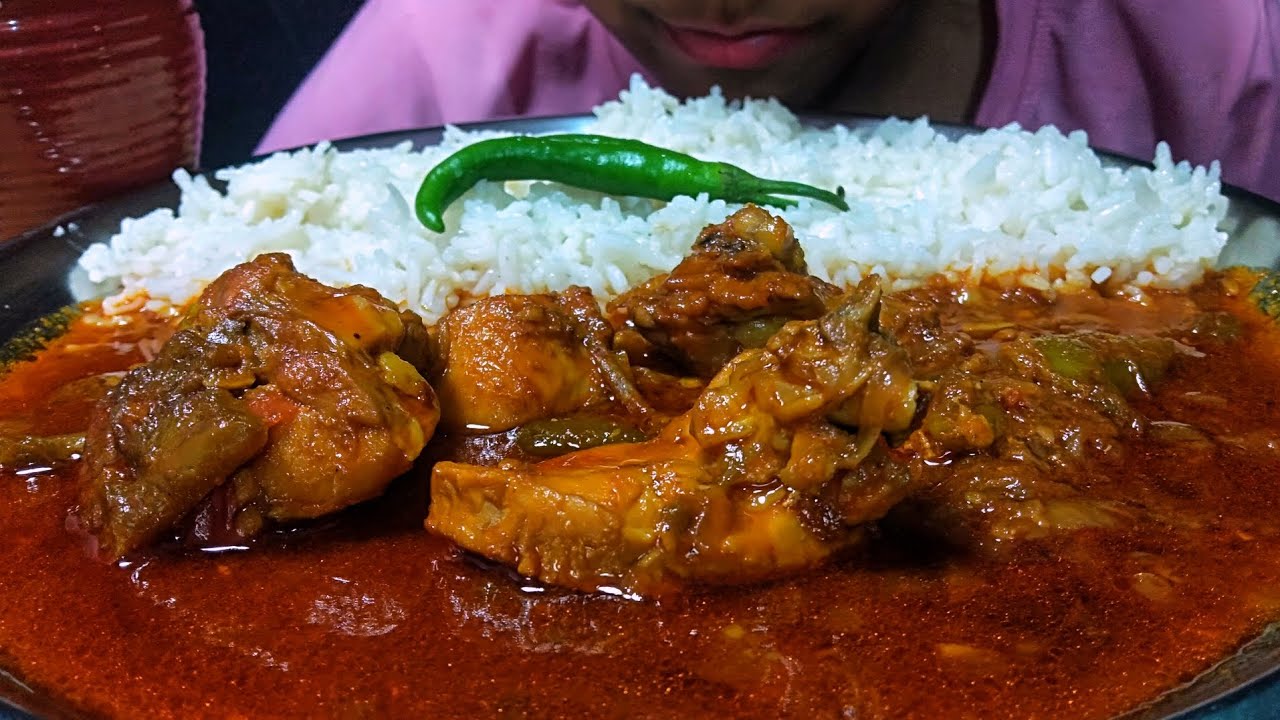 Real Mukbang| Chilli Chicken With Rice/Chawal|Murga Lal Jhol Chawal ...