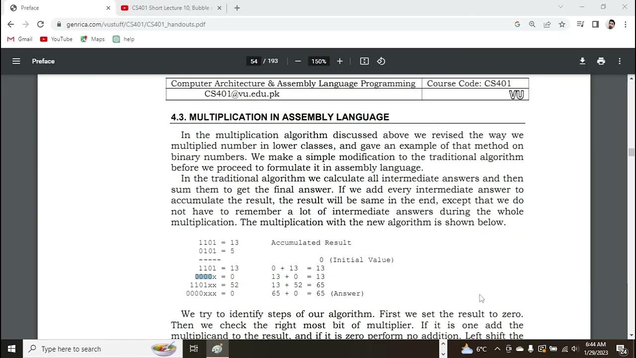 CS401 Short Lecture 12, Multiplication in Assembly Language - YouTube