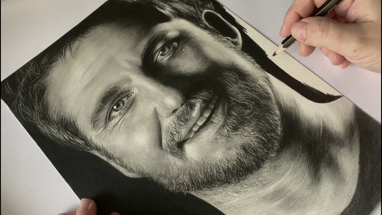 Drawing Gerard Butler (Faber-Castell Pitt graphite Matt pencils) - YouTube