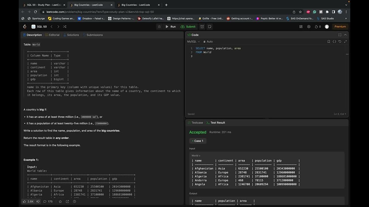 SQL LeetCode Problem 595 - Big Countries - YouTube