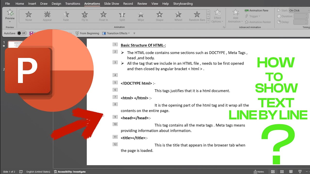 In Powerpoint How To Make Text Appear One By One || Powerpoint Me Line