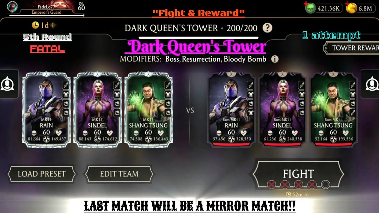 Mk Mobile. Dark Queen's Tower (Fatal) Final Bosses 5th Round Fight ...