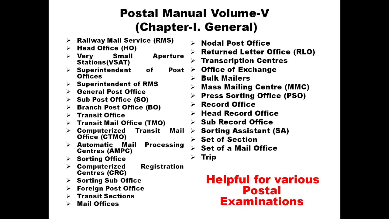 Postal Volume-V (Most Important Definitions). - YouTube