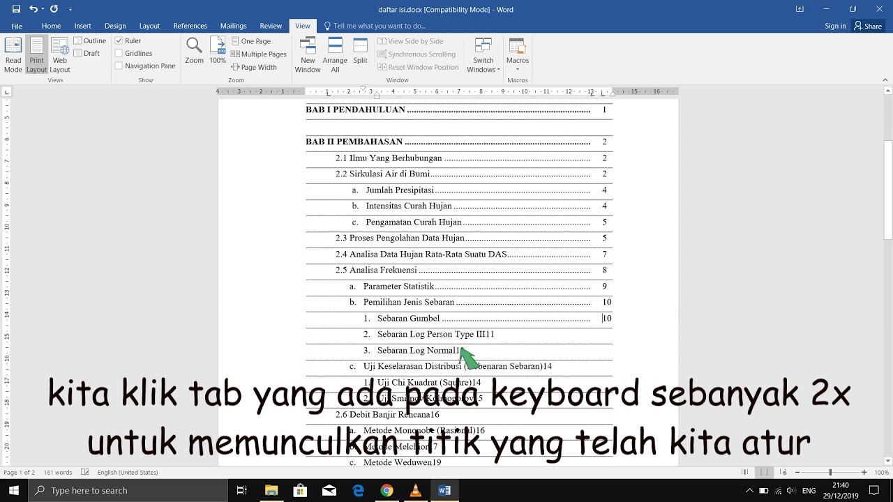 cara mudah membuat daftar isi yang rapi secara manual pada microsoft ...