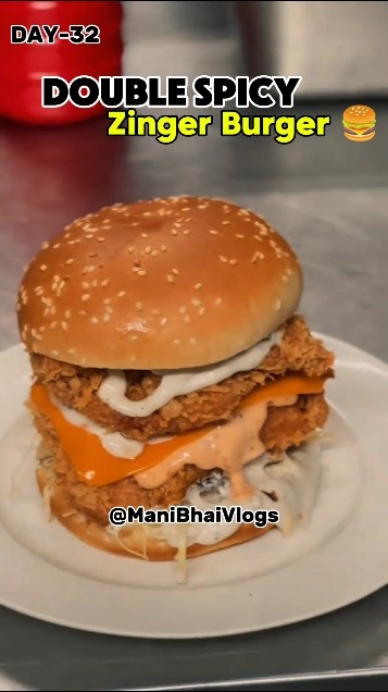 DOUBLE LOADED ZINGER BURGER | DAY 32 | #food #streetfood #burger # ...
