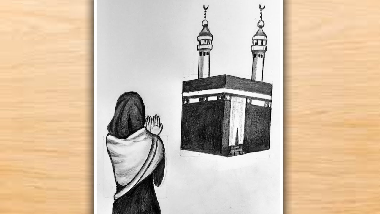 Kaaba Drawing Tutorial / How to Draw Easy Kaaba Drawing / Muslim Girl ...