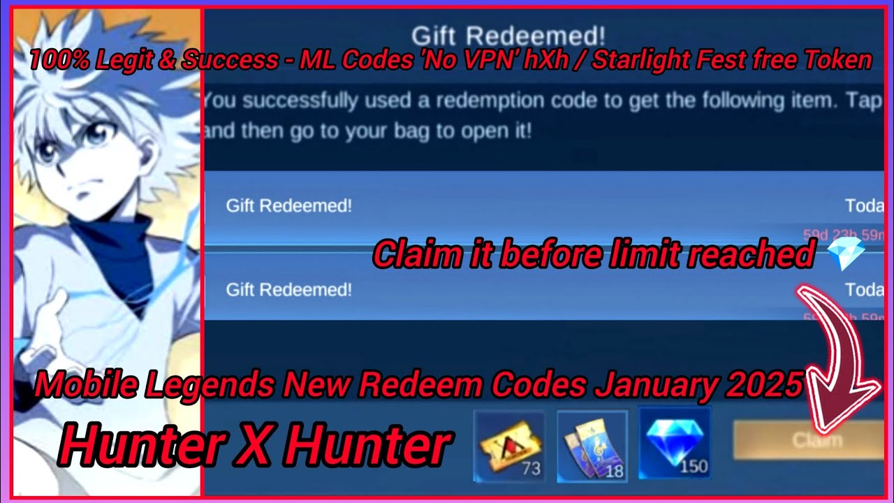 Mobile Legends Redeem codes January 5 2025 - Free Hunter X Hunter ...