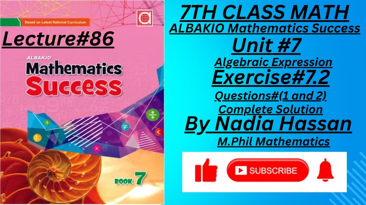||Unit#7||Solution Exercise#7.2Q(1 and 2)(Algebraic Expression)||ALBAKIO Mathematics Success ...