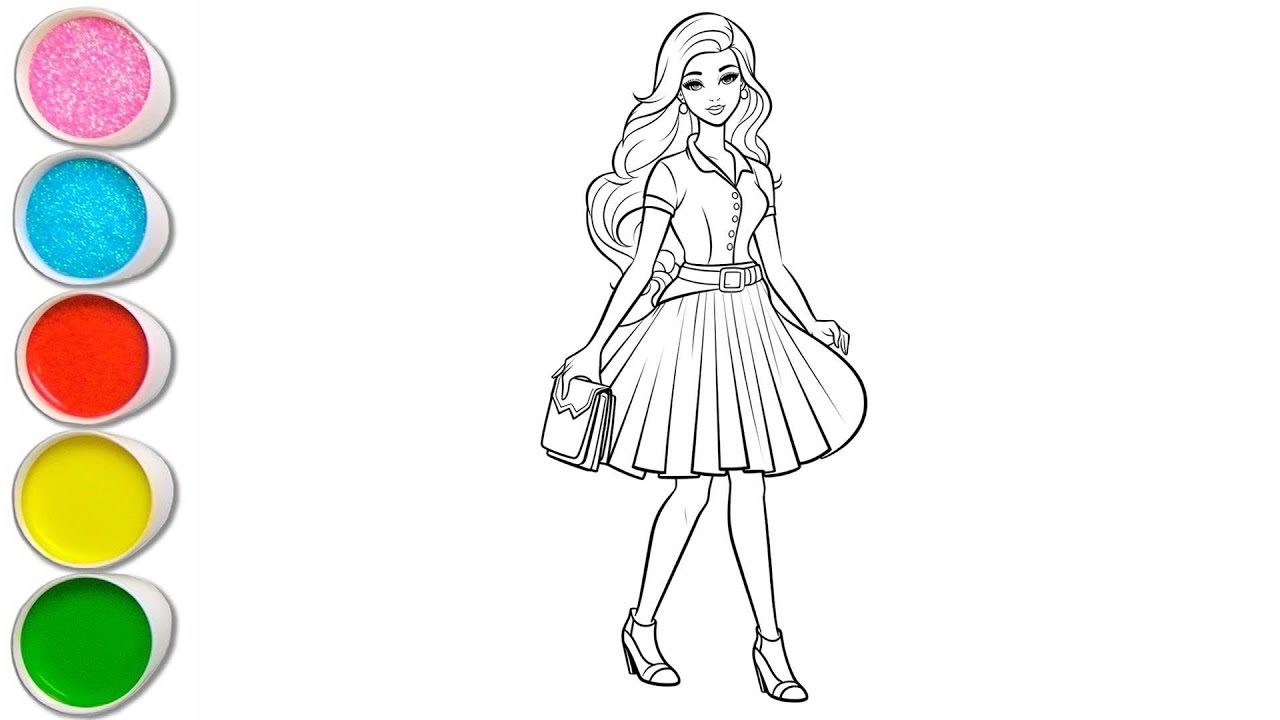 Cute Barbie Girl Drawing for kids, Painting & Coloring for kids ...