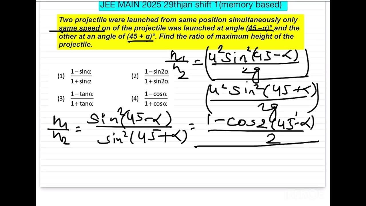 JEE MAINS 2025 (29 jan shift 1)Two projectiles are fired with same initial speed from same point ...