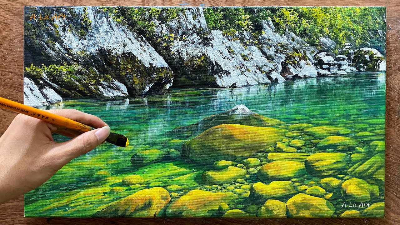 How to Draw Underwater Rocks / Transparent Stream Water / Full Video ...
