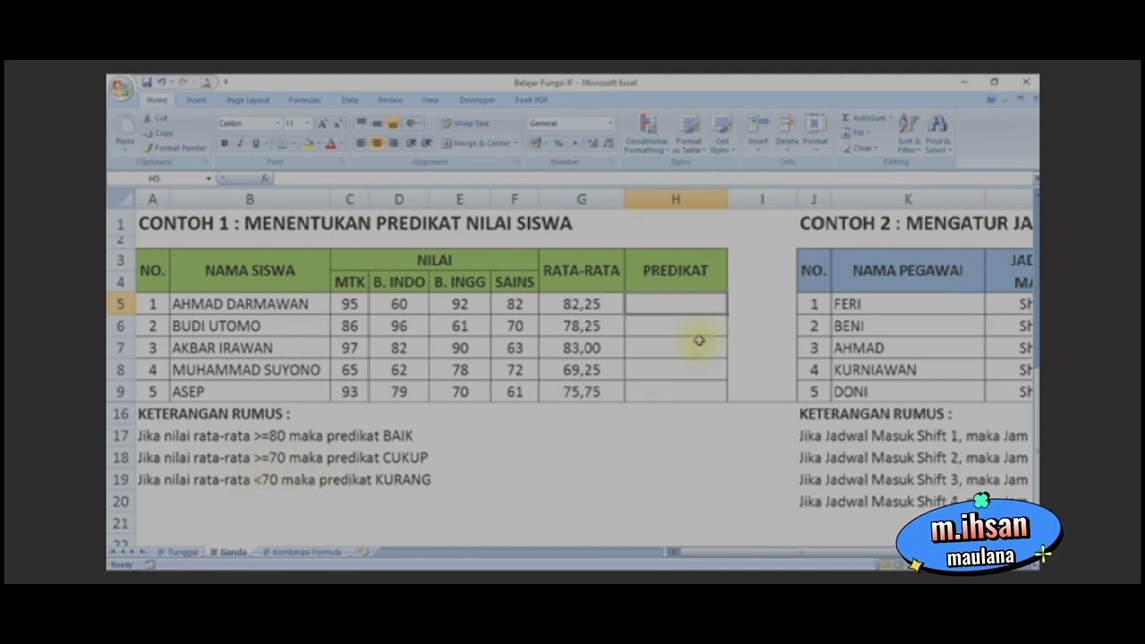 Rumus cara menentukan predikat nilai siswa di excel - YouTube