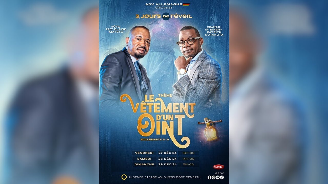 ADV LIVE - CULTE DU SAMEDI 28 DECEMBRE 2024 (Ev. Emery Patrick Kutakuta) - YouTube