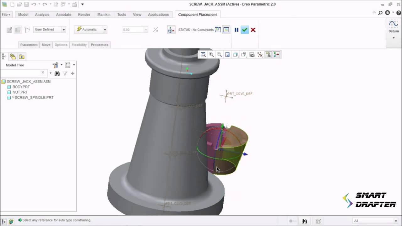 Screw Jack Assembly using Creo/ProE | Smart Drafter - YouTube