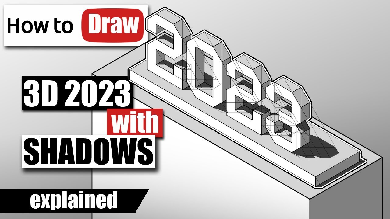 How to Draw 3D 2023 Numbers with shadows - Anamorphic Illusion - 3D Trick Art I Tutorial #7 ...