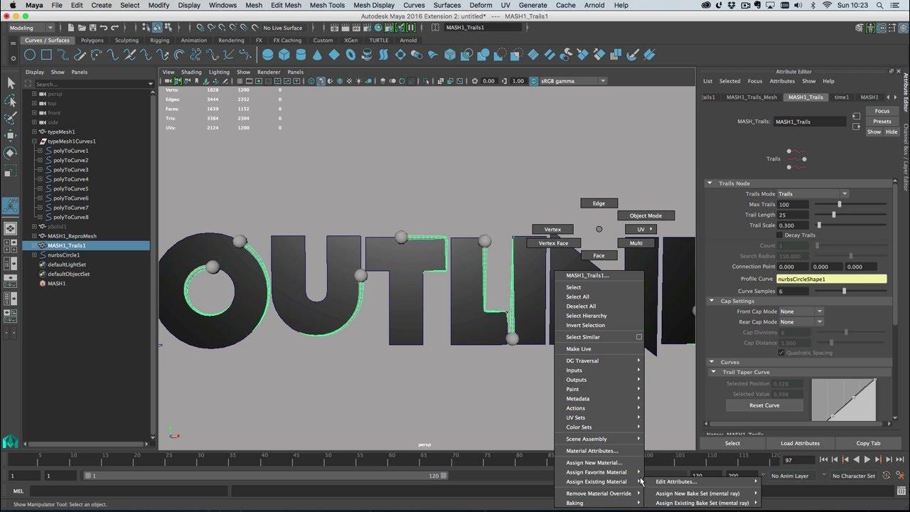 Maya 2016 Ext 2 - Type outline effect - YouTube