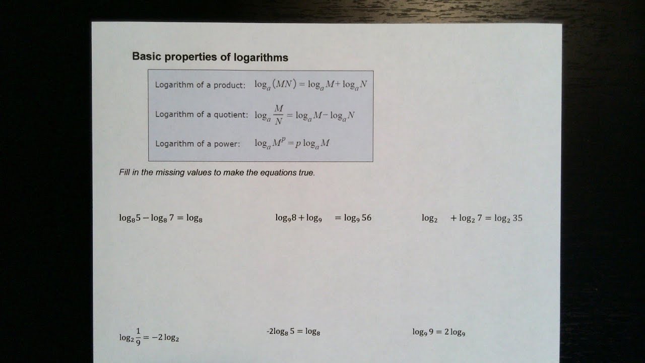 Basic Properties of Logarithms - YouTube