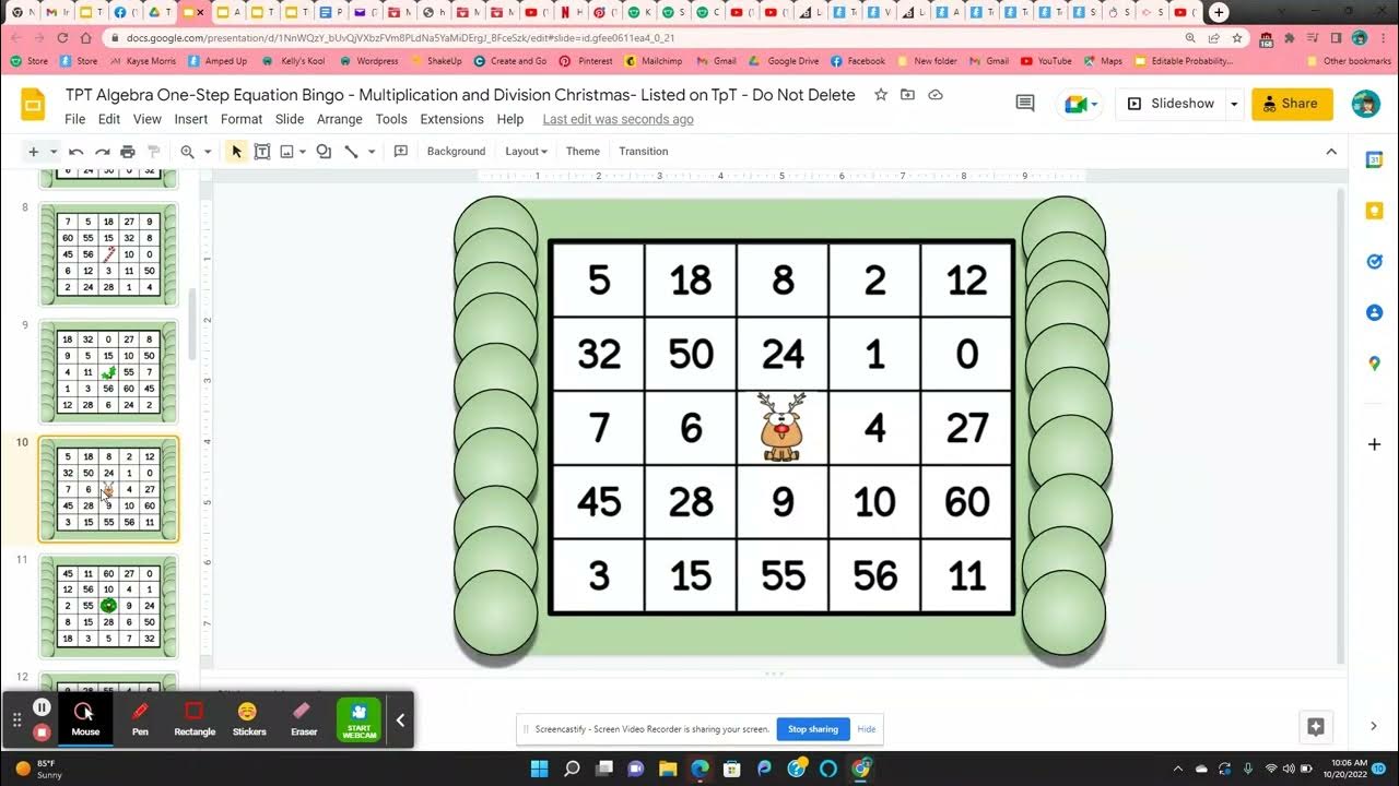 Christmas One-Step Equation Bingo - Multiplication and Division - YouTube