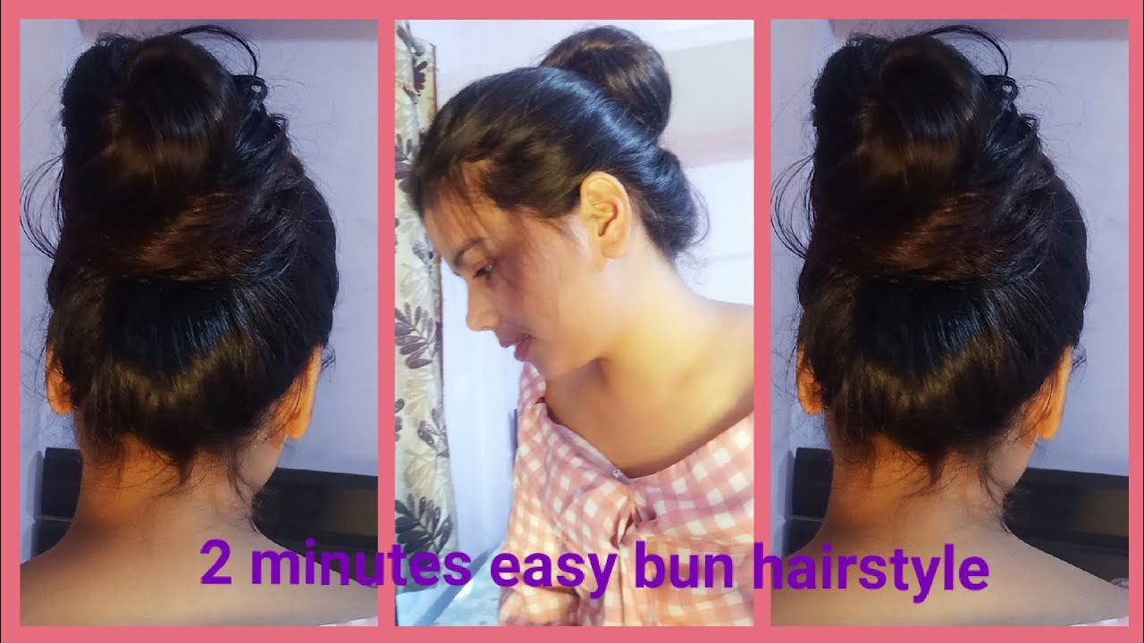 Two minutes messy bun hairstyle for summer/for school going girls ...