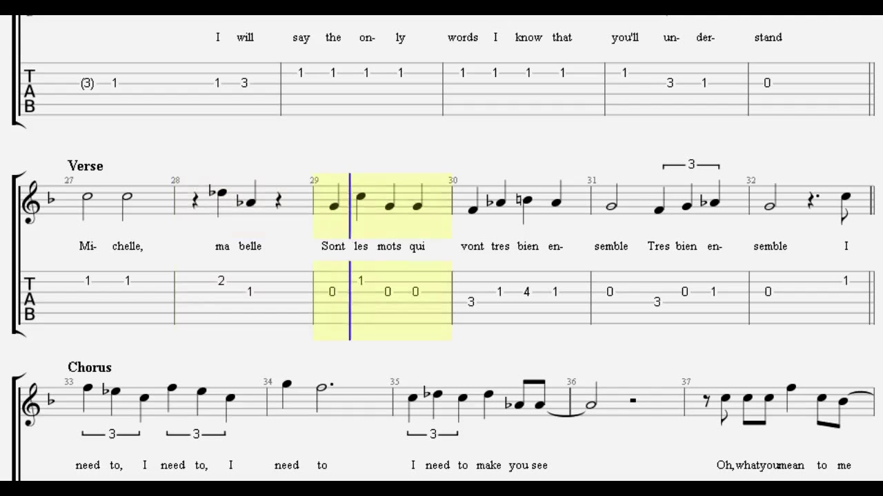 "Beatles - Michelle", Tab & Score for Melody - YouTube