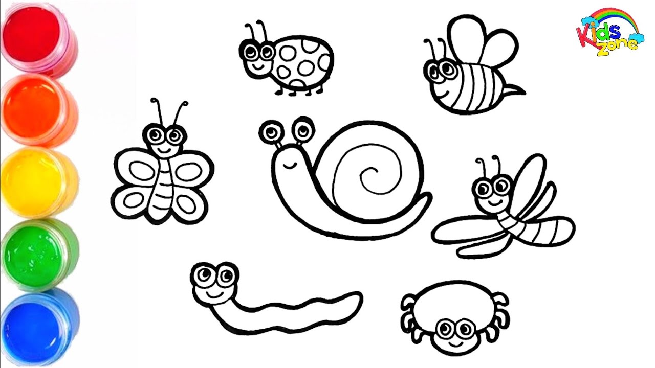 How To Draw Insects Drawing Coloring for kids | Easy Insects Drawing ...