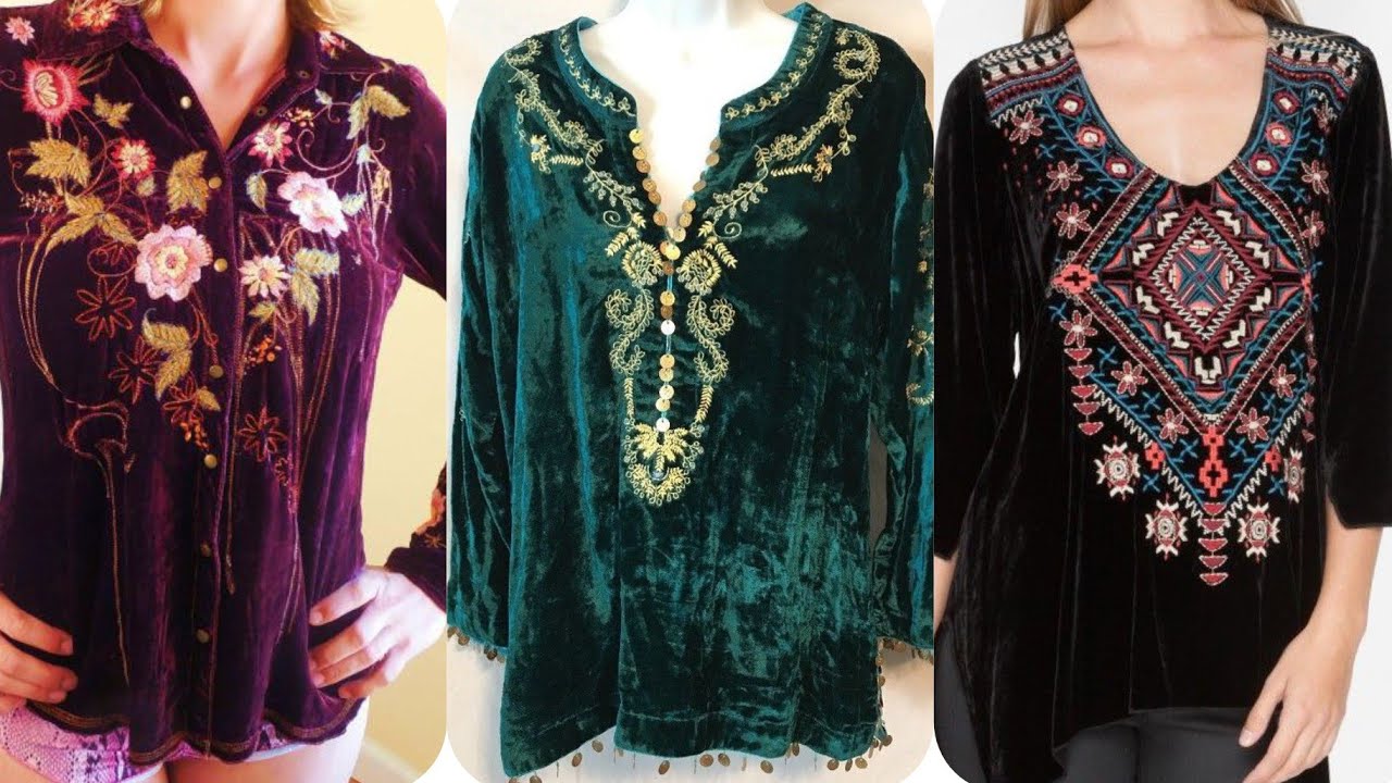 Embroidery Work Velvet TOP Design ideas 2021||Zoya Collection Studio ...