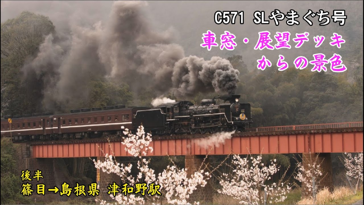 今年行くべき場所 山口市「山口市観光」超迫力【 C571 SLやまぐち号】車窓/展望デッキからの景色・後半 】山口線を走るC57形1号 新山口から島根県 津和野駅まで走るC571 展望デッキ ...