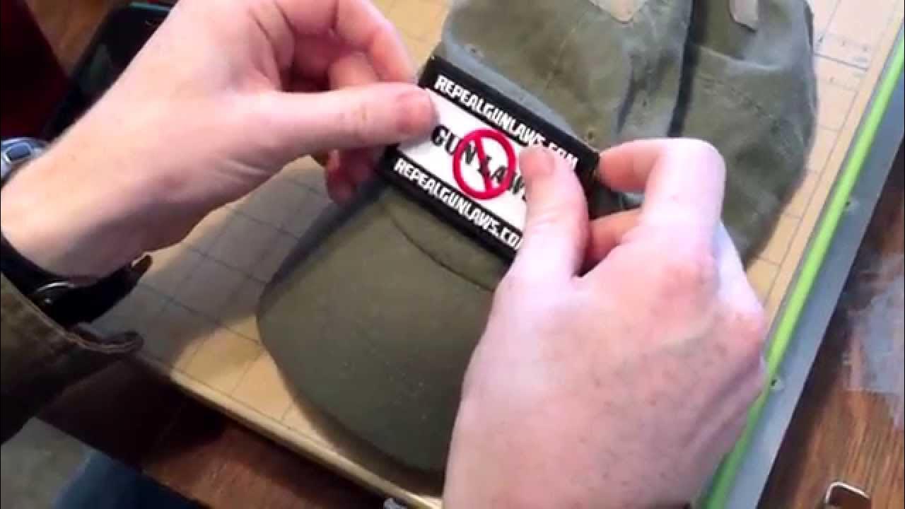 Adding Hook and Loop to RepealGunLaws.com Patches - YouTube