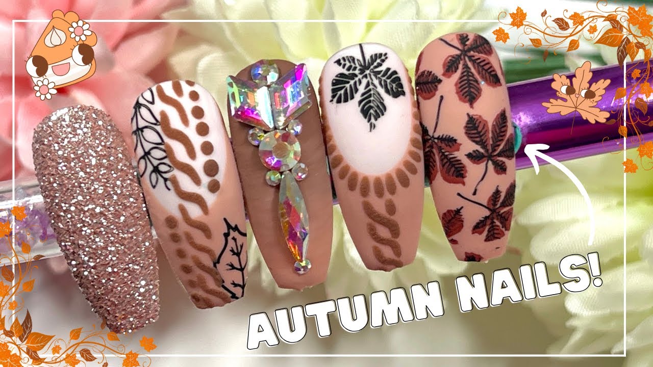 BROWN AUTUMN MAPLE LEAF NAIL ART DESIGN TUTORIAL| SWEATER NAIL TUTORIAL ...