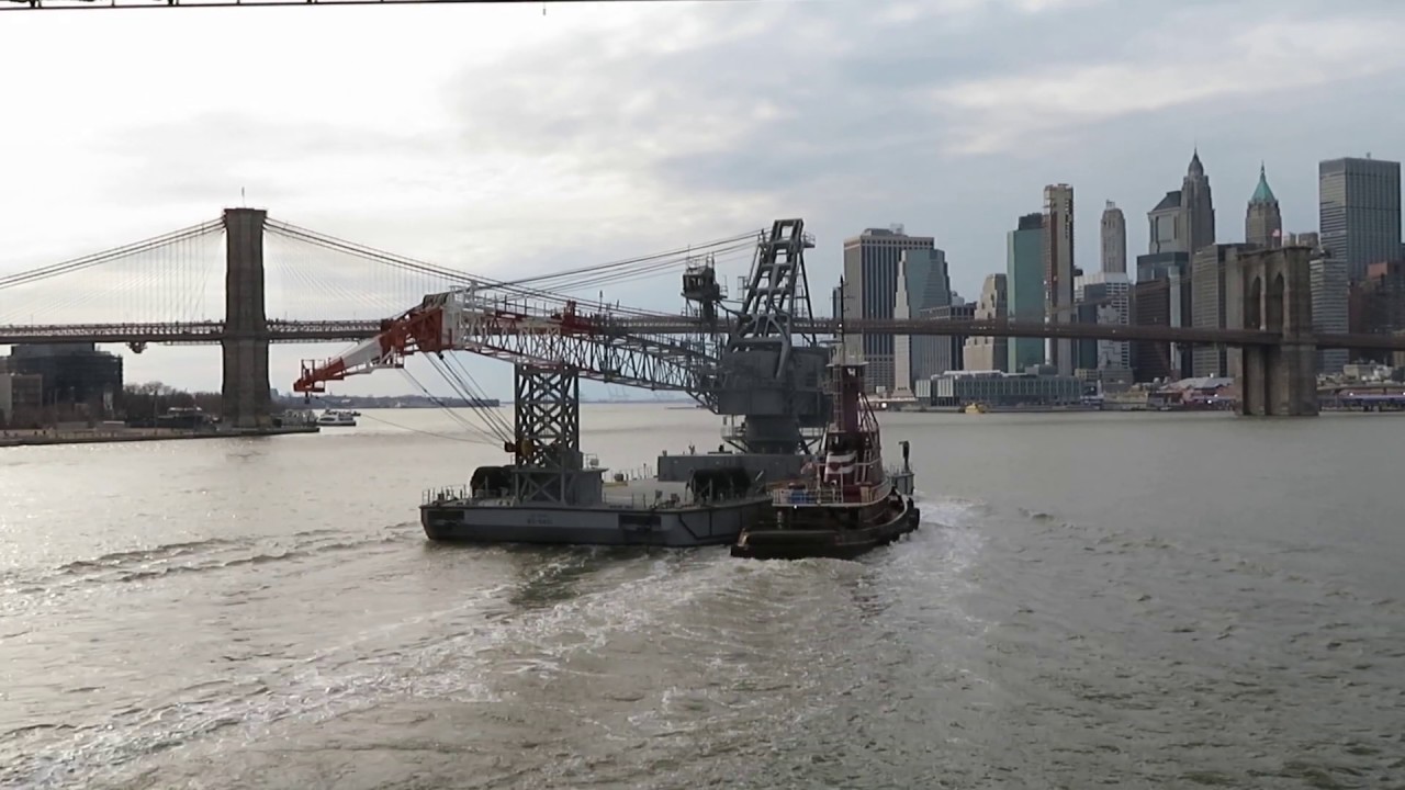 Departing Brooklyn Navy Yard with crane barge Keystone State. - YouTube