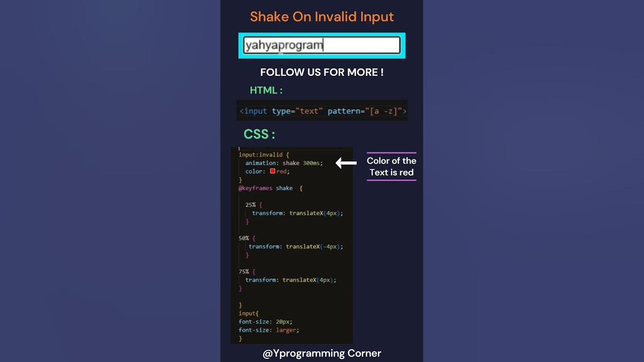 Shake On Invalid Input Css Html Javascript Programming Devlopment Youtube 