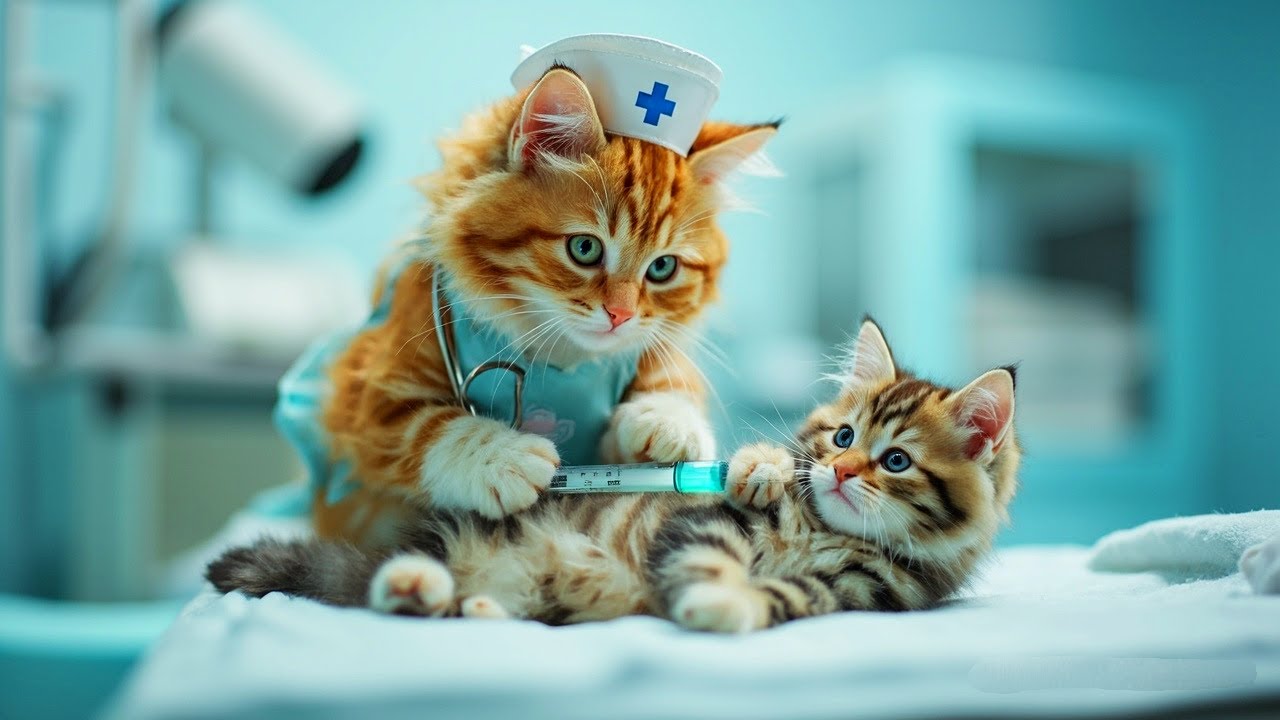 Cute Nurse Cat Caring for Tiny kittens — Wholesome Animation 🐱🩺#cat # ...