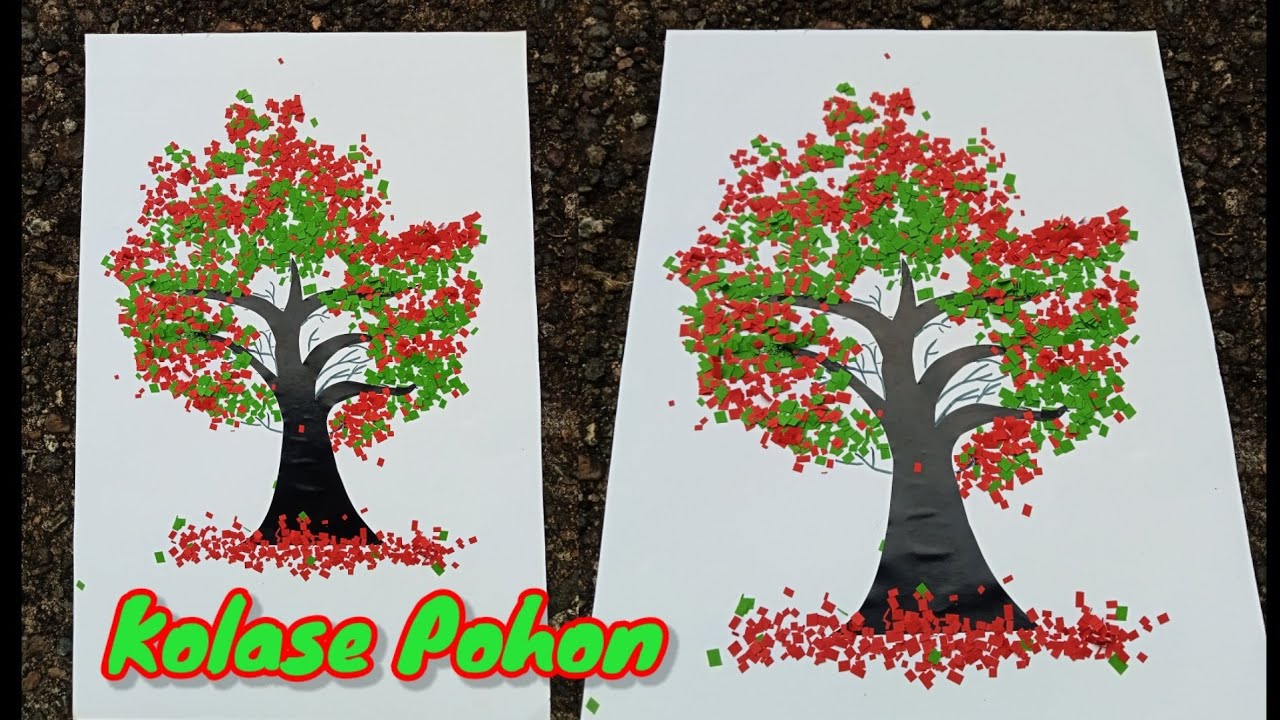 KOLASE POHON DARI KERTAS ORIGAMI TEMA MUSIM SEMI | GUNTING TEMPEL ...