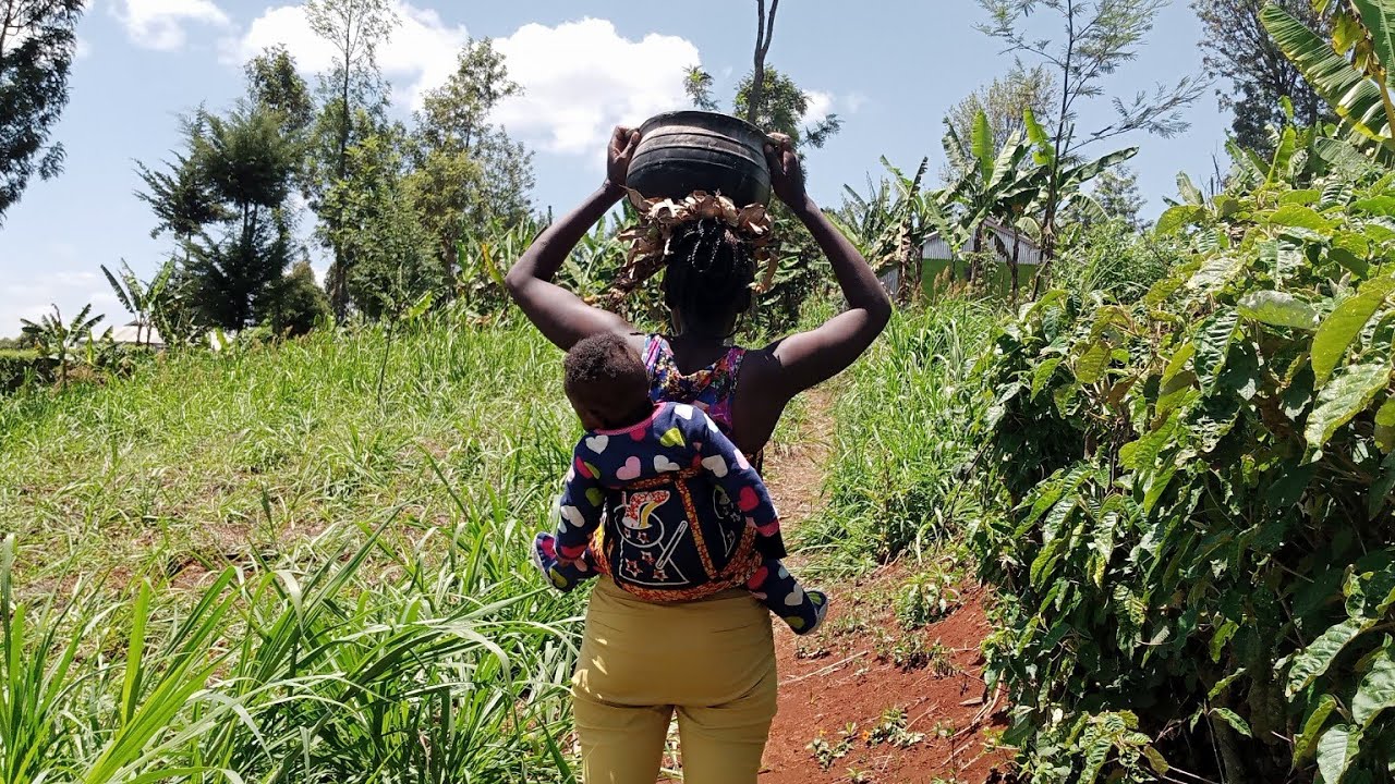 African village life // Village Mama fetching water in home village ...