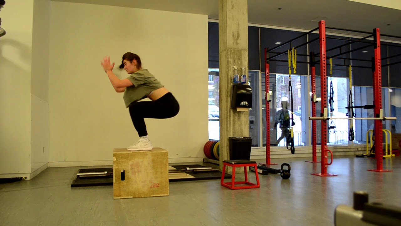 Drop squat to jump/box jump - YouTube