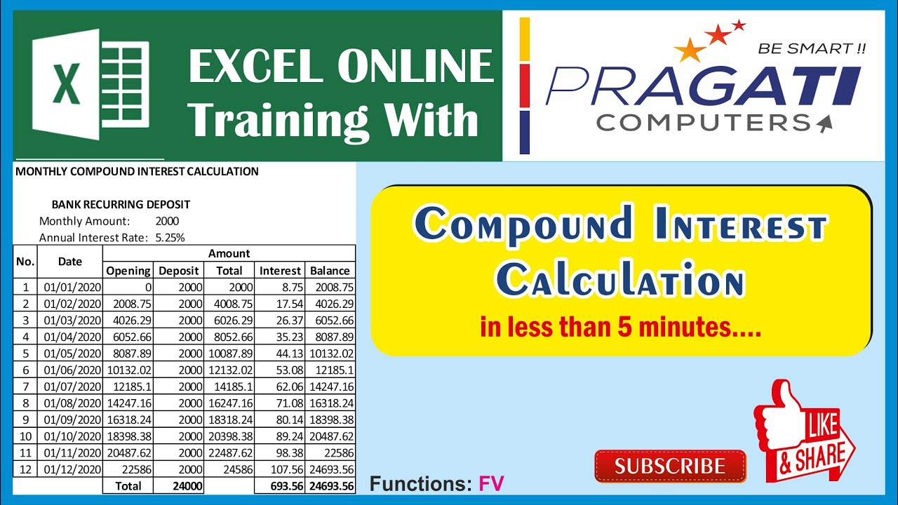 Monthly Compound Interest Calculation In Excel YouTube Monthly Compound Interest Calculation In Excel YouTube