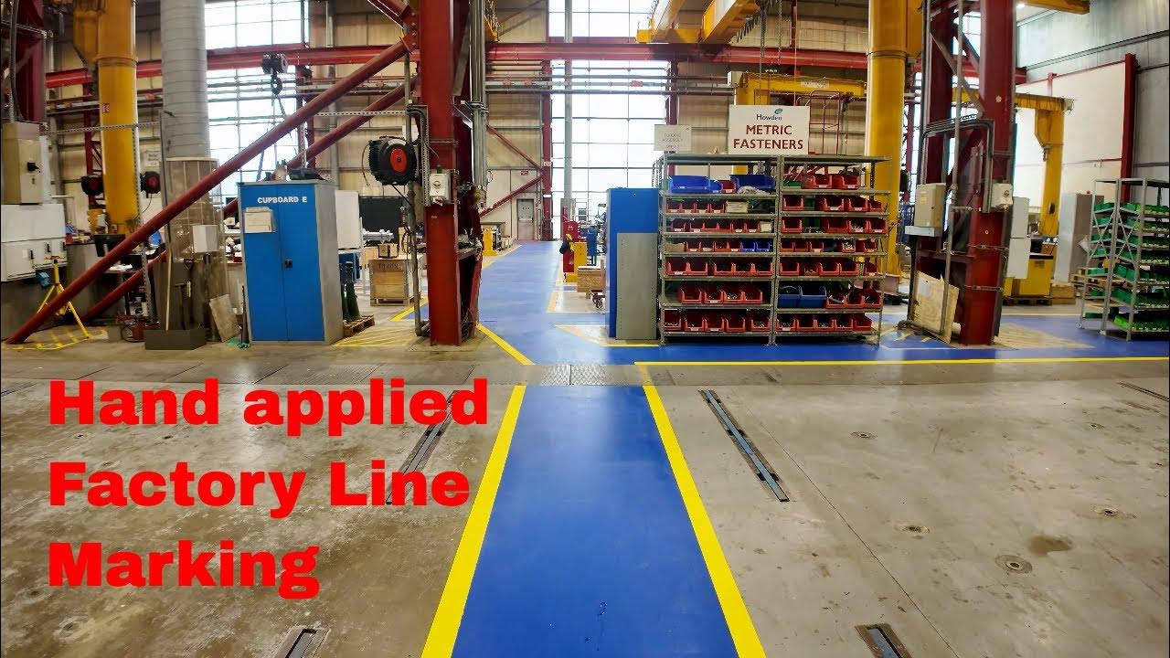 Hand applied factory floor line marking - YouTube