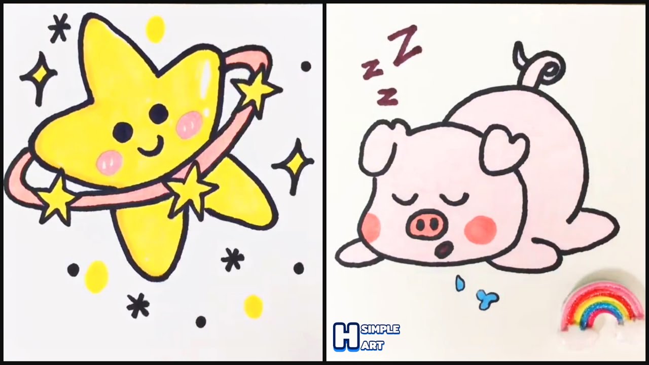 Vẽ hình cute đáng yêu, Vẽ tranh thư giãn mỗi ngày | Draw so cute #222 ...