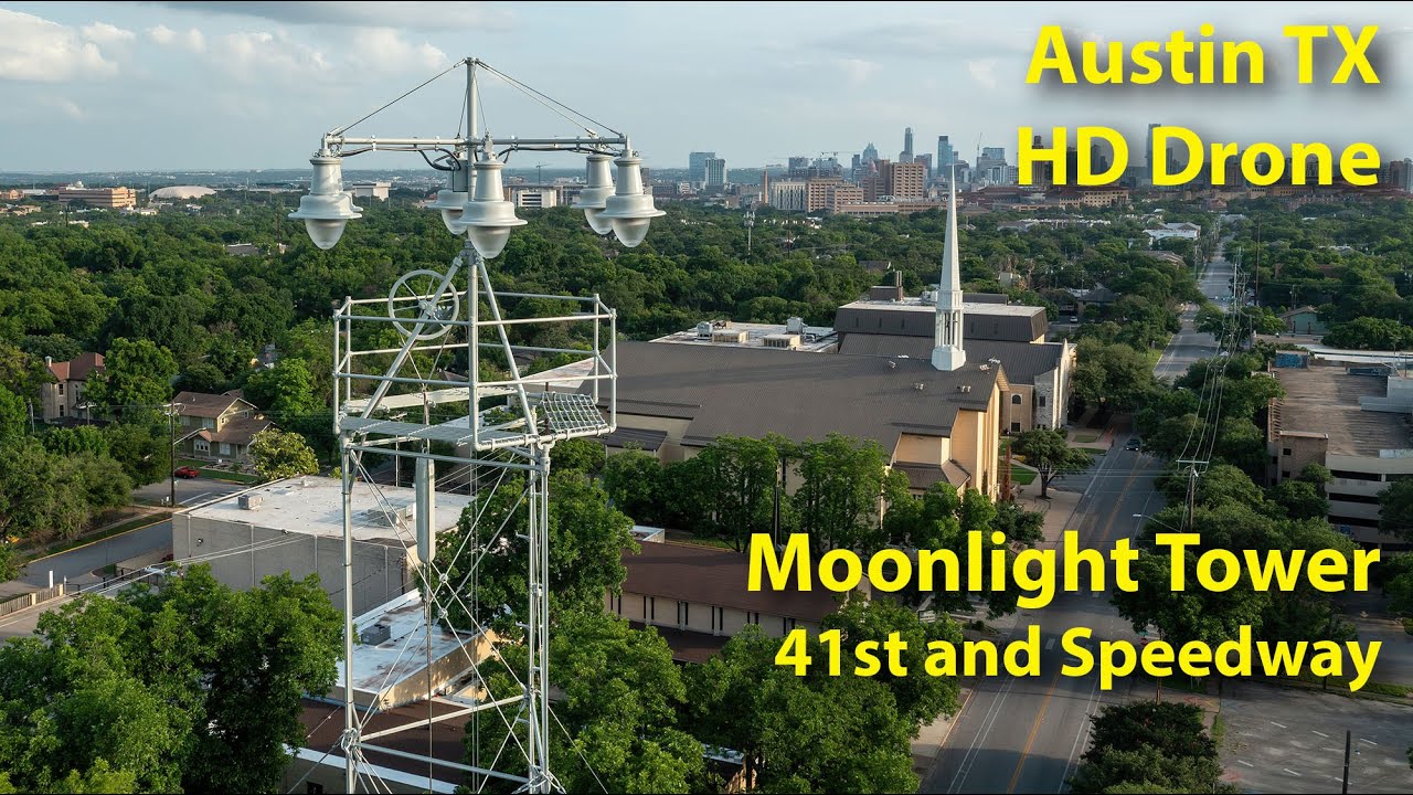HD Drone Moonlight Tower Hyde Park Austin Texas. - YouTube