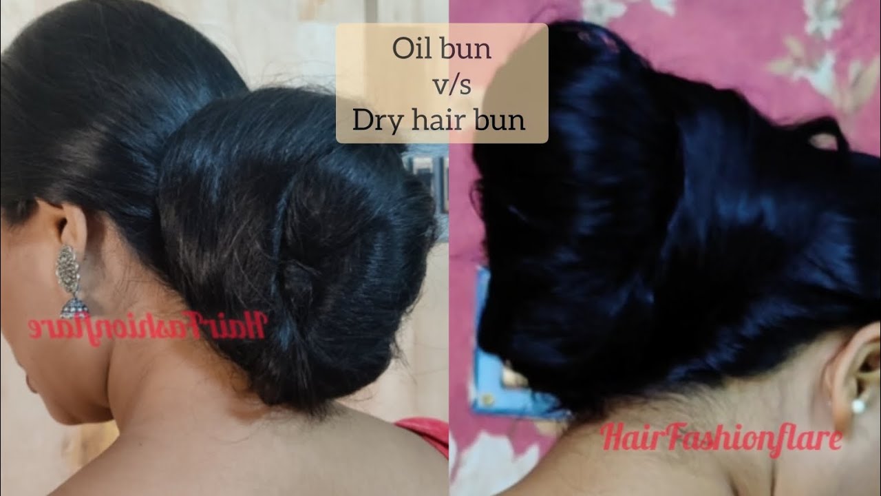Dry hair bun hairstyle v/s Oil bun Hairstyle ️ - YouTube