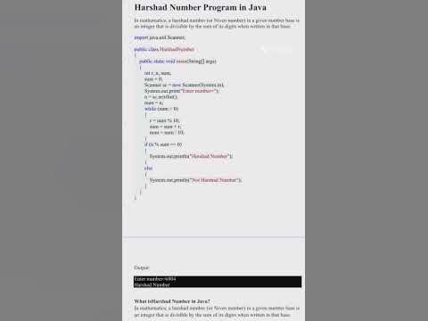 Harshad number (Niven number) program in java - YouTube