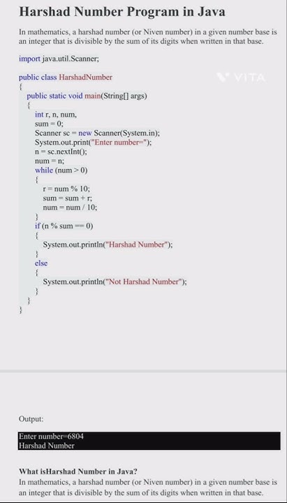 Harshad number (Niven number) program in java - YouTube