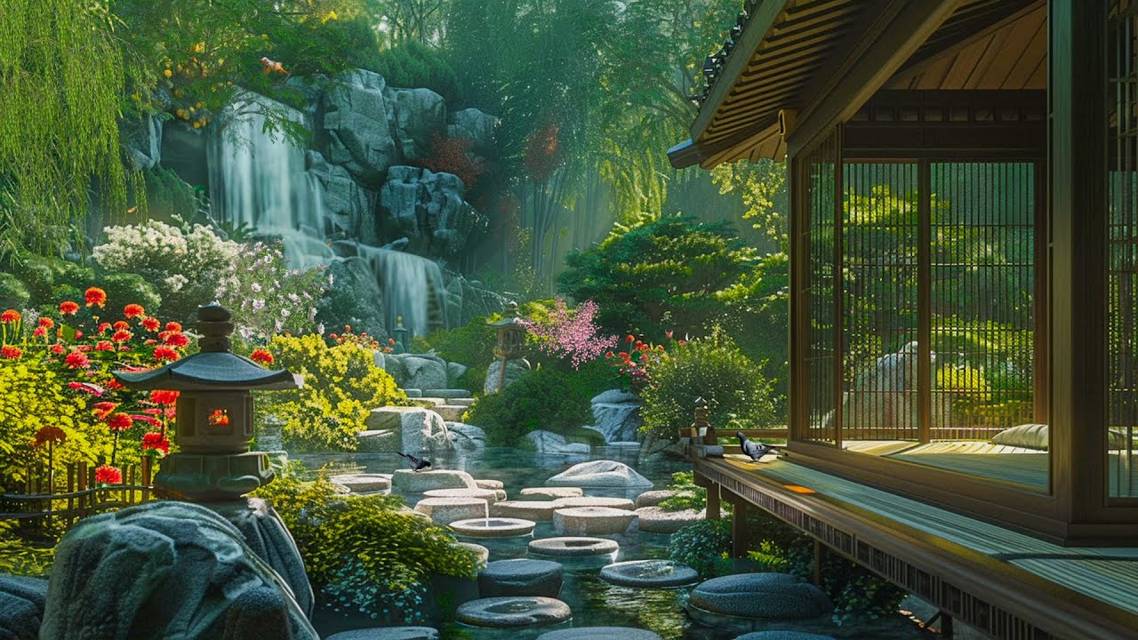 Zen Garden Ambience - ASMR Backyard Ambience Peaceful Stream Sounds ...