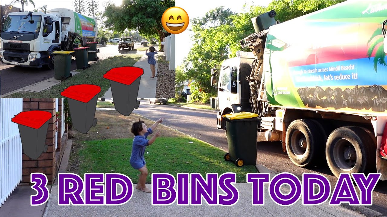 Mason Garbage Truck 3 Red Bins Collected - YouTube