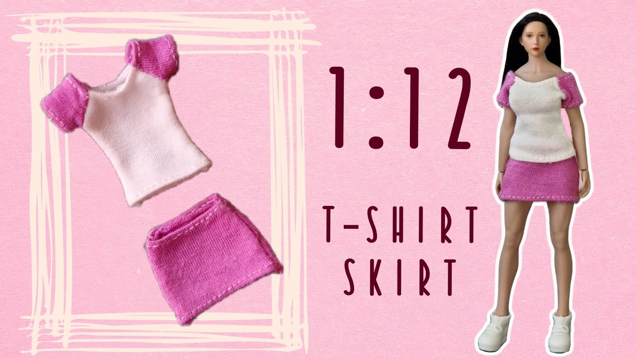 How to make 1:12 scale clothes: Raglan sleeve T-shirt and mini skirt ...